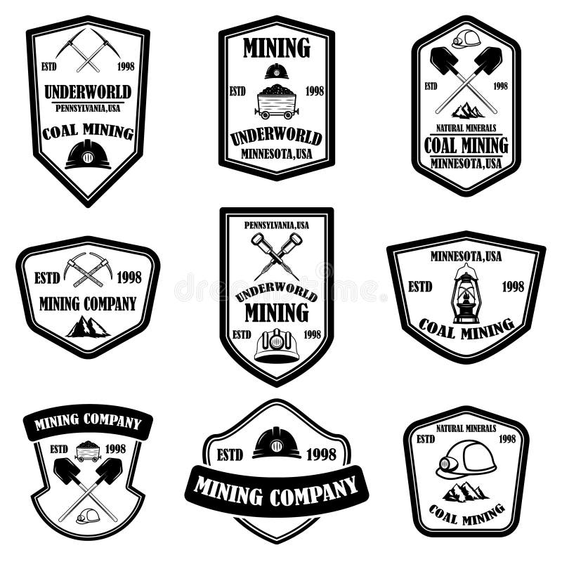 Set of Coal Mining Company Emblem Templates. Design Element for Logo ...