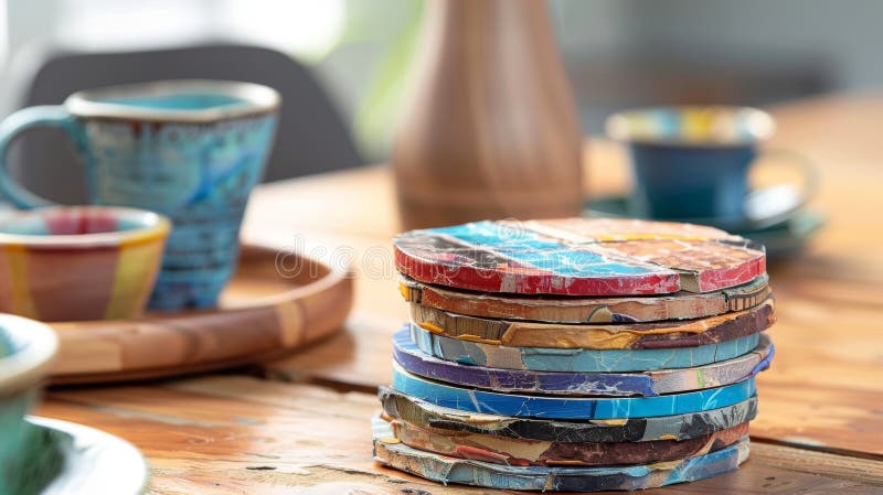 A Set of Coasters Made from Layers of Flattened and Compressed Recycled ...