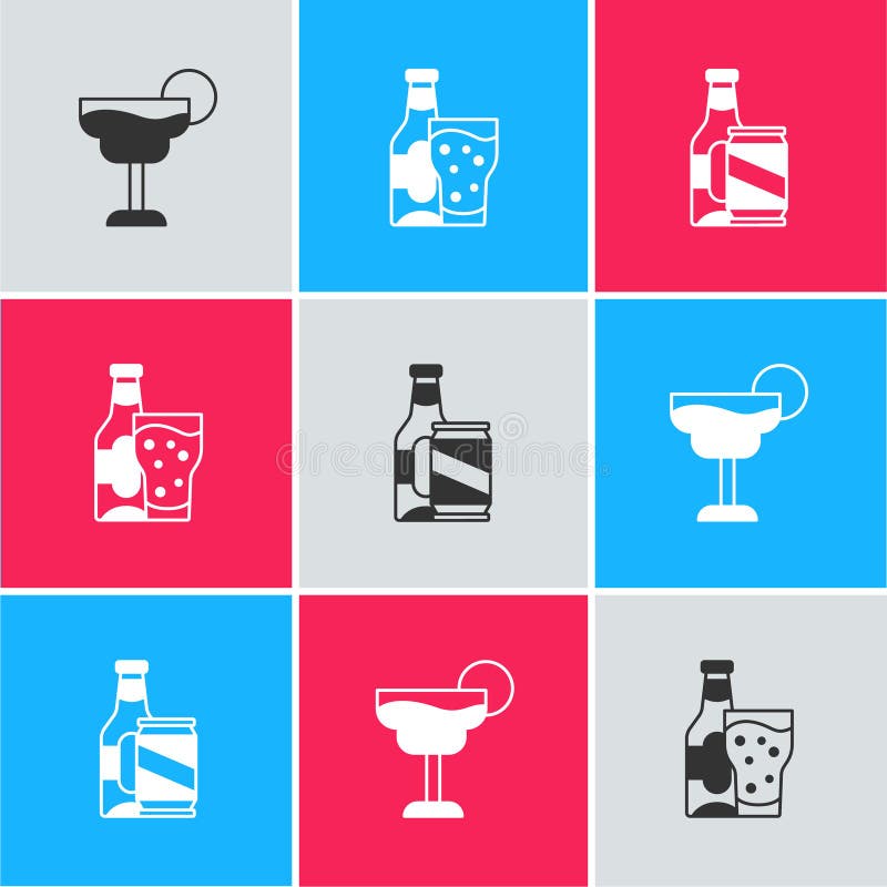 Set Cocktail, Beer Bottle and Glass and Beer Can Icon. Vector Stock ...