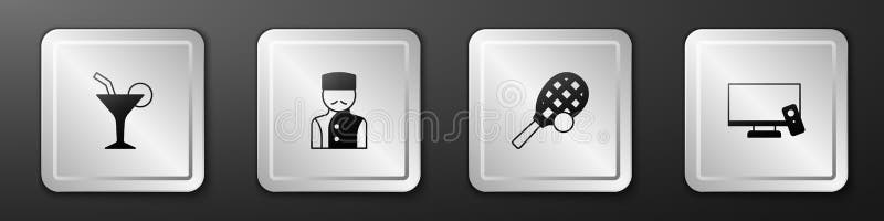 Set Cocktail, Concierge, Tennis Racket with Ball and Smart Tv Icon ...