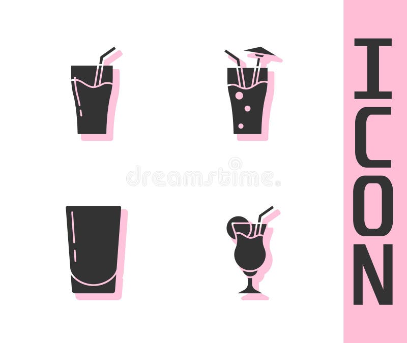 Set Cocktail, Glass of Juice, with Water and Icon. Vector Stock ...