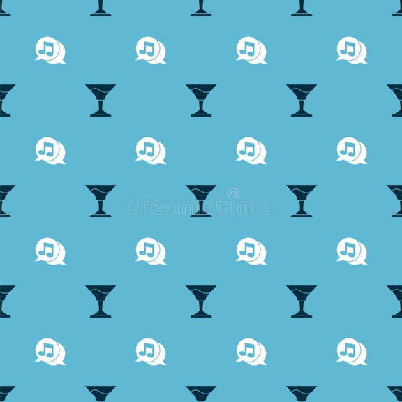 Set Cocktail and Musical Note in Speech Bubble on Seamless Pattern ...