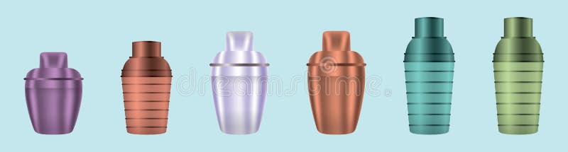 Set of Cocktail Shaker Cartoon Icon Design Template with Various Models ...