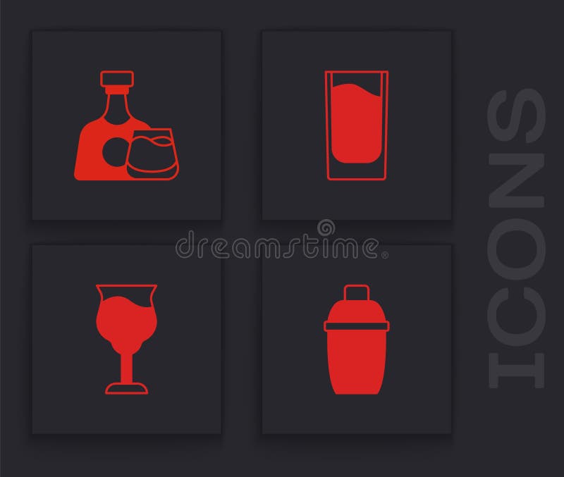 Set Cocktail Shaker, Whiskey Bottle and Glass, Shot and Wine Icon ...