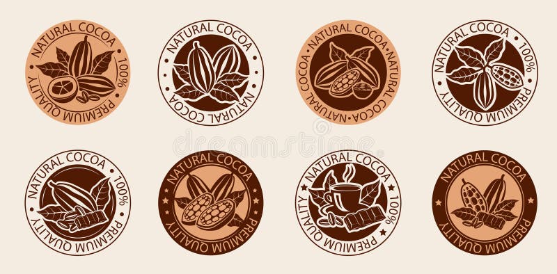Set of Cocoa and Chocolate Badges for Logo Design, Composition in ...