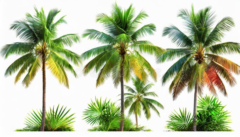 Set of Coconut Tree Isolated on White Background Stock Image - Image of ...