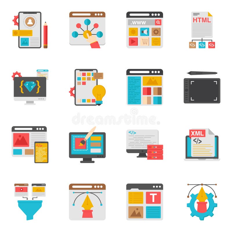 Set of Coding and Programming Flat Icons Stock Vector - Illustration of ...