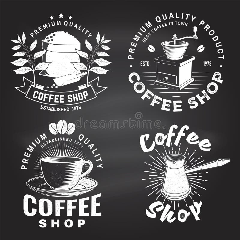 Set of Coffe Shop Logo, Badge Template on the Chalkboard. Vector ...