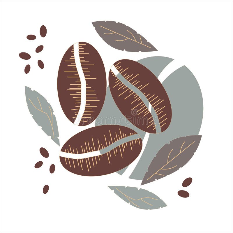 Set of Coffee Beans, Tree Leaves, Decor. Vector Illustration for Design ...