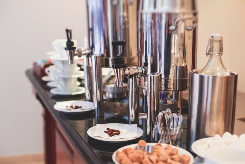 Set of Coffee Break in Hotel during Conference Meeting, with Tea and ...