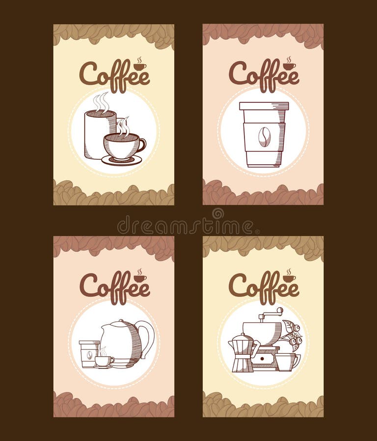 Set of coffee cards stock vector. Illustration of coffee - 112061496