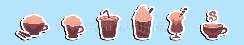 Set of Coffee Cartoon Icon Design Template with Various Models. Vector ...