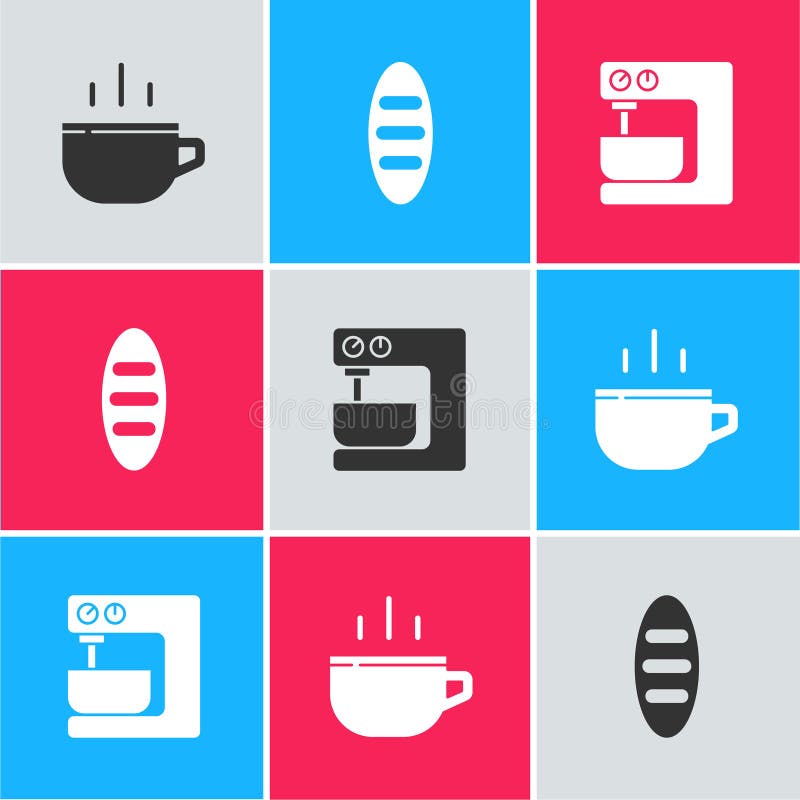 Set Coffee Cup, Bread Loaf and Electric Mixer Icon. Vector Stock ...