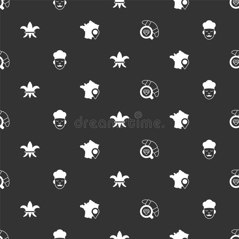 Set Coffee Cup with Croissant, Cook, Fleur De Lys and Map France on ...