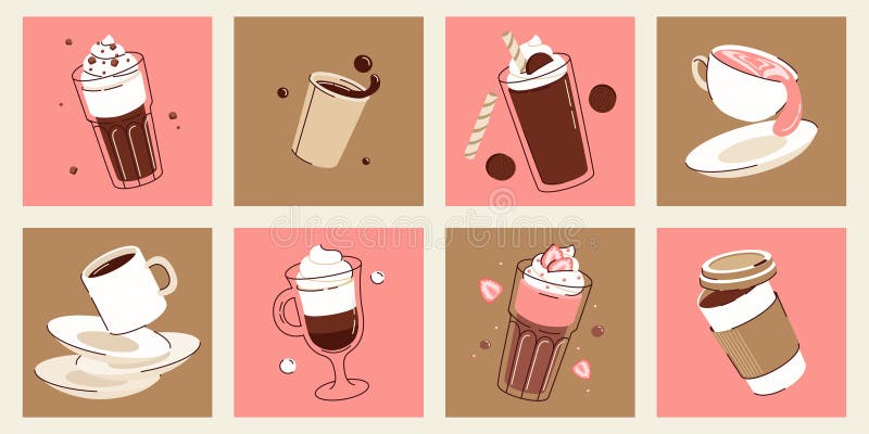 Set of Coffee Cup Cute Posters, Banners. Stock Vector - Illustration of ...