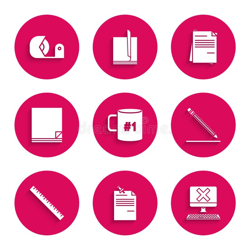 Set Coffee Cup Flat, Note Paper with Pinned Pushbutton, Computer ...