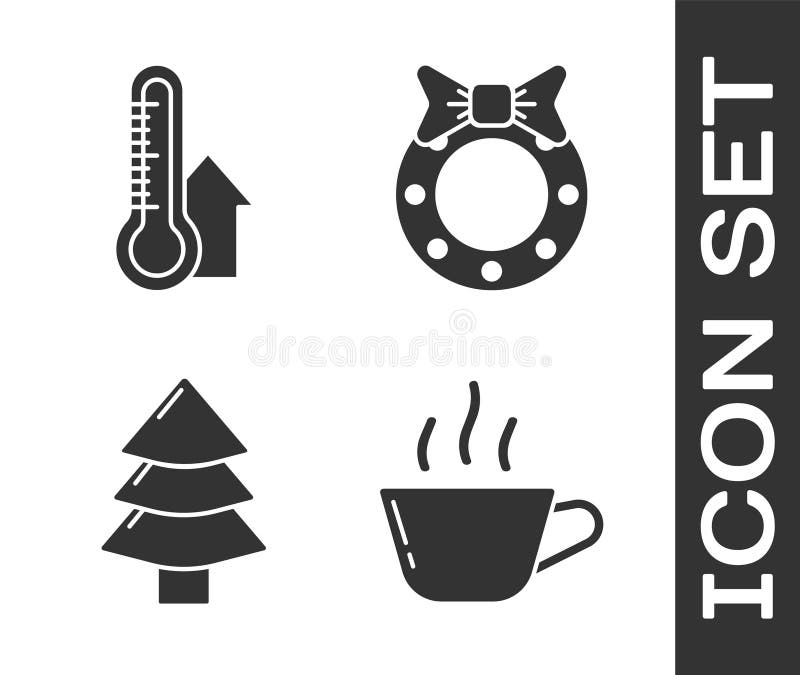 Set Coffee Cup, Meteorology Thermometer Measuring, Christmas Tree and ...