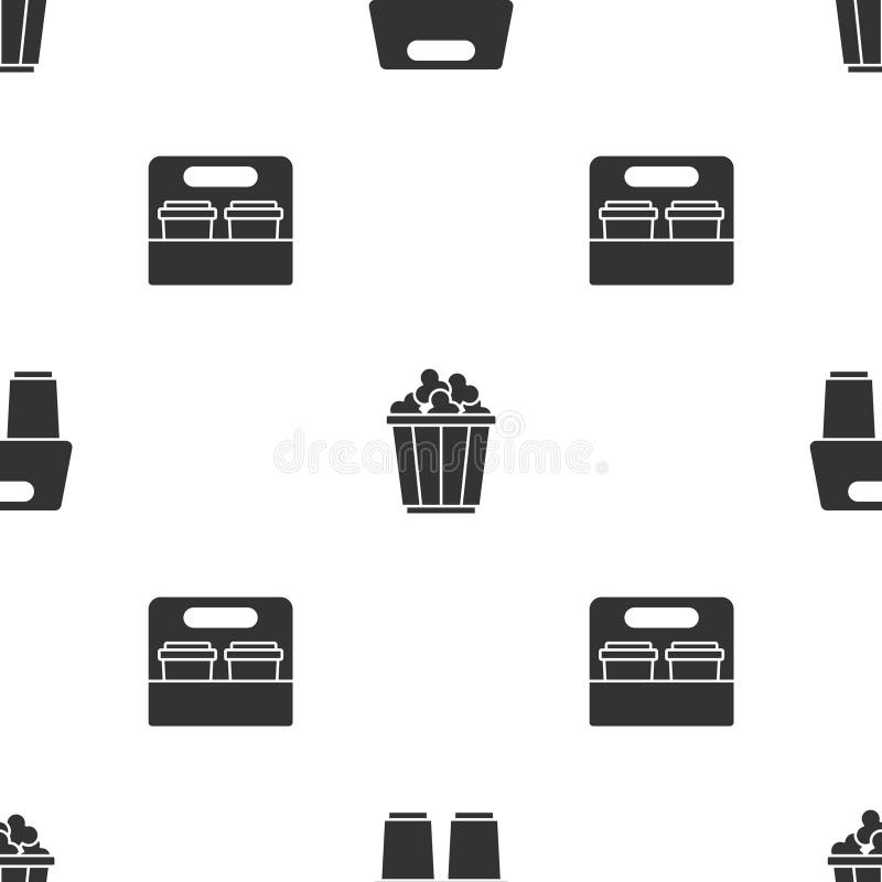 Set Coffee Cup To Go, Popcorn in Box and on Seamless Pattern. Vector ...