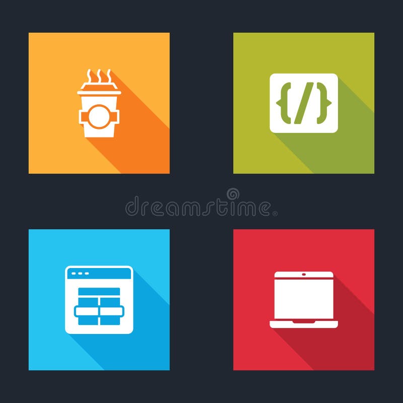 Set Coffee Cup To Go, Programming Language Syntax, MySQL Code and Laptop Icon. Vector Stock ...