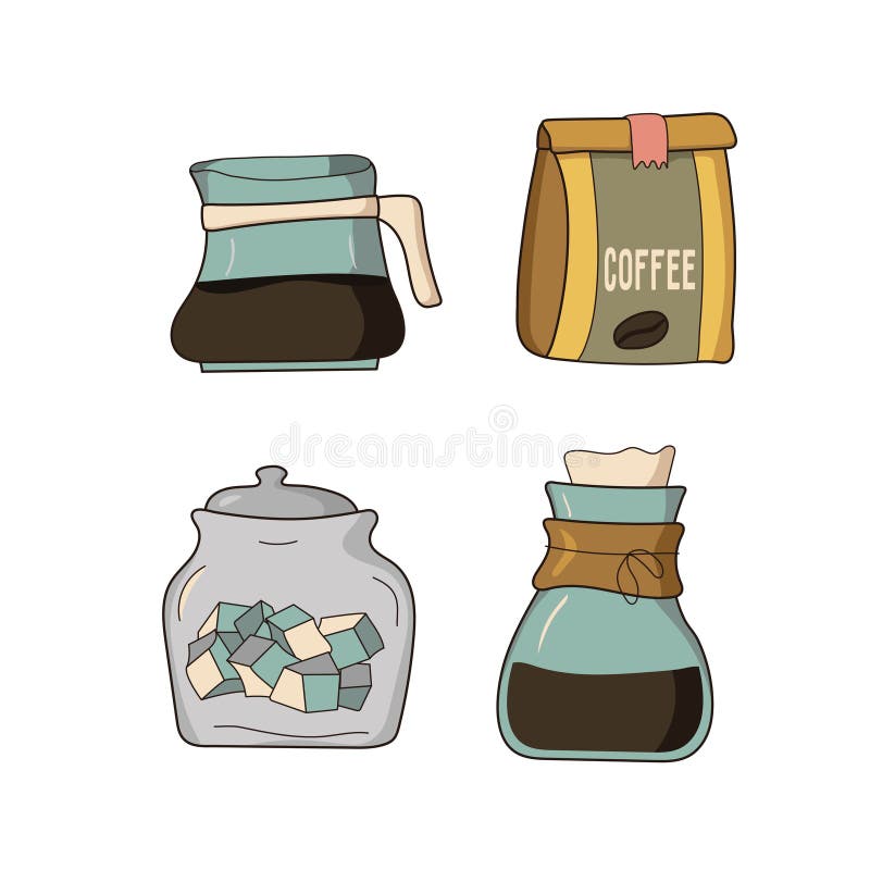 Set of Coffee Elements Collection. Coffee Supplies Icons. Make Coffee ...
