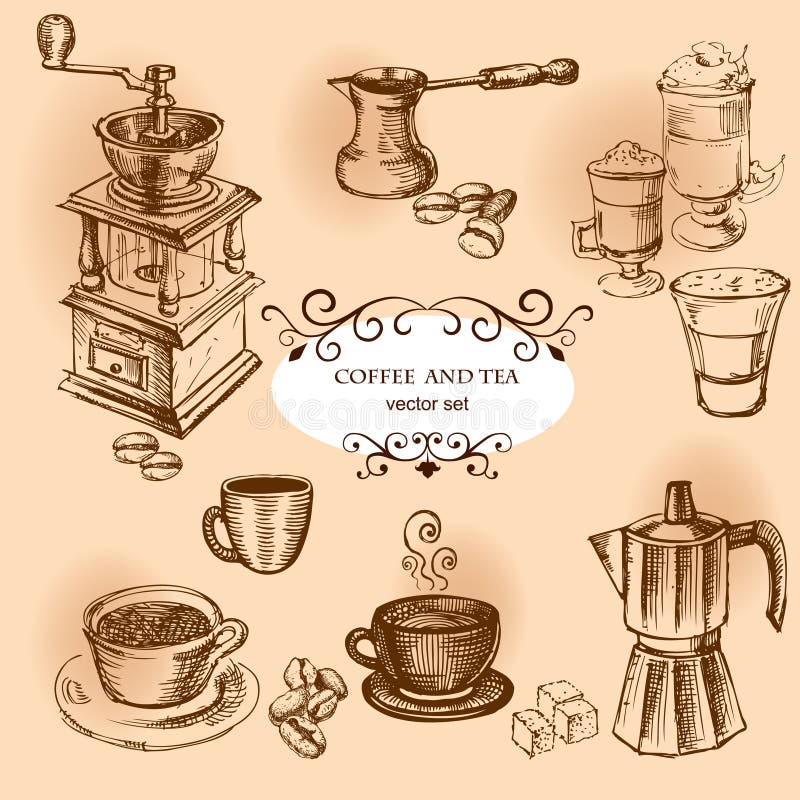Set of coffee elements stock vector. Illustration of cappuccino - 33208781