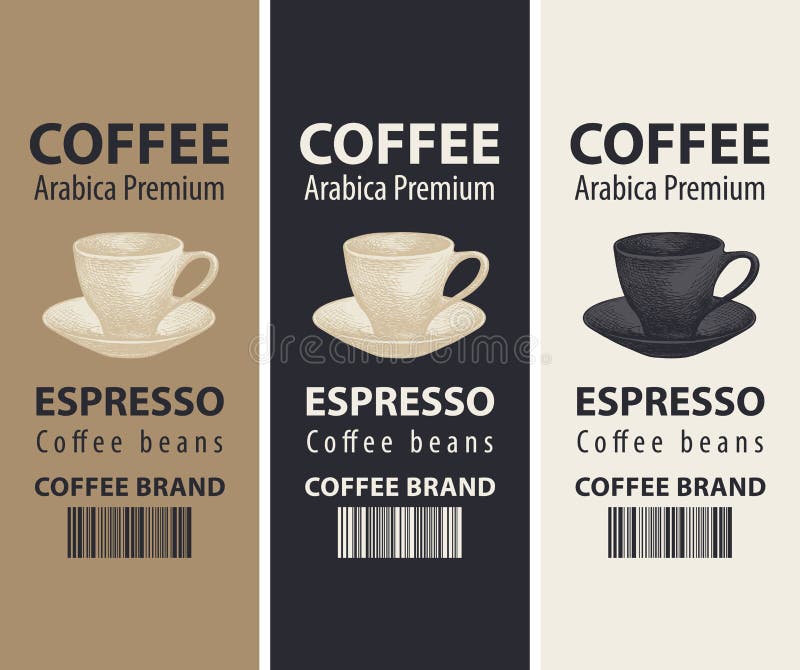 Set of Coffee Labels with Cup and Barcode Stock Vector - Illustration ...