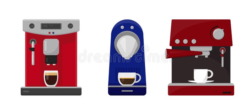 Set of Coffee Makers and Caps of Coffee Stock Vector - Illustration of ...