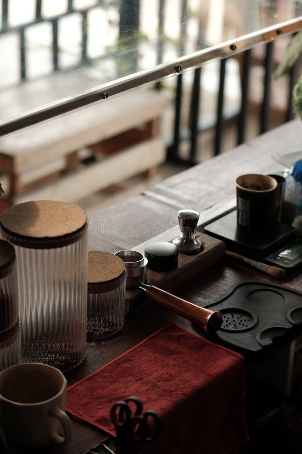A Set of Coffee Making Tools in a Coffee Shop Bar Stock Image - Image ...