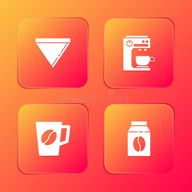 Set Coffee Paper Filter, Machine, Cup and Bag Coffee Beans Icon. Vector ...