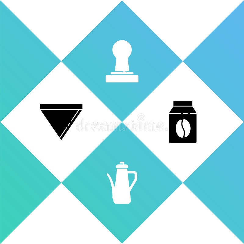 Set Coffee Paper Filter, Teapot, Tamper and Bag Coffee Beans Icon ...