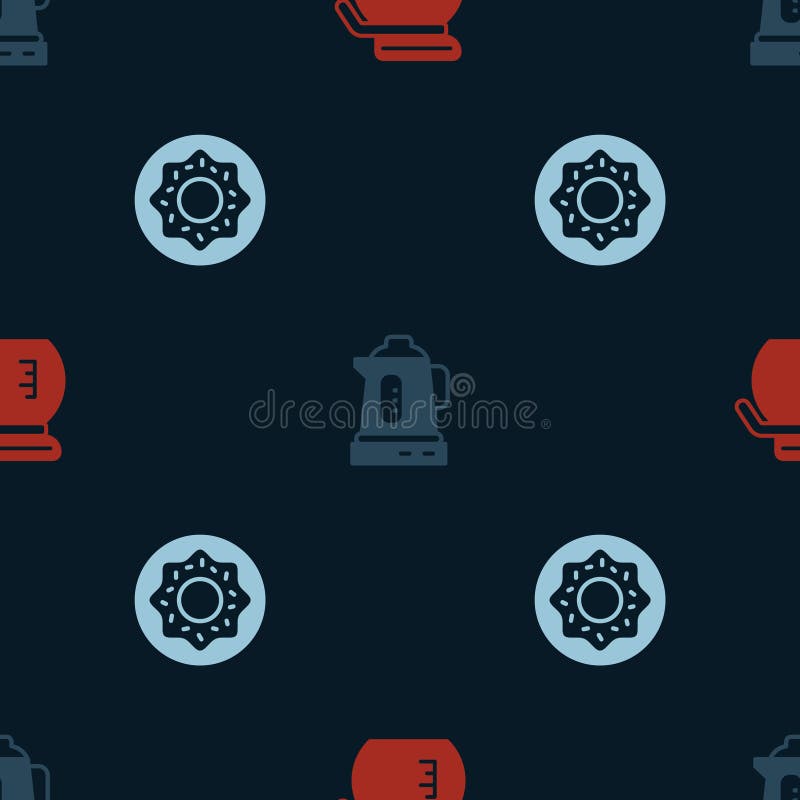 Set Coffee Pot, Electric Kettle and Donut on Seamless Pattern. Vector ...