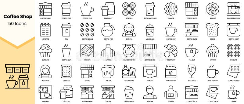 Set of Coffee Shop Icons. Simple Line Art Style Icons Pack Stock Vector ...