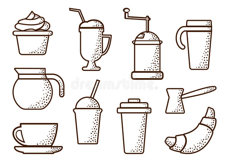 Set on Coffee Theme, Brown Outline Design, Vector Stock Illustration ...