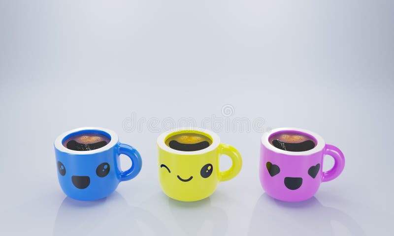 Set Coffee Three Cups on Blue Background Stock Illustration ...