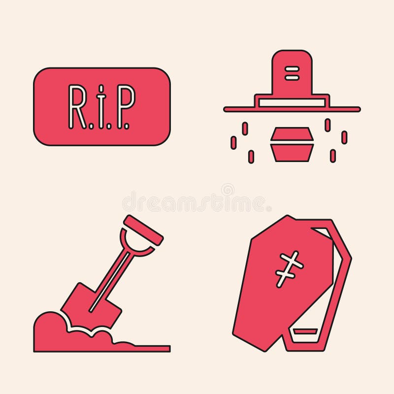 Set Coffin with Cross, Speech Bubble Rip Death, Grave with Coffin and ...