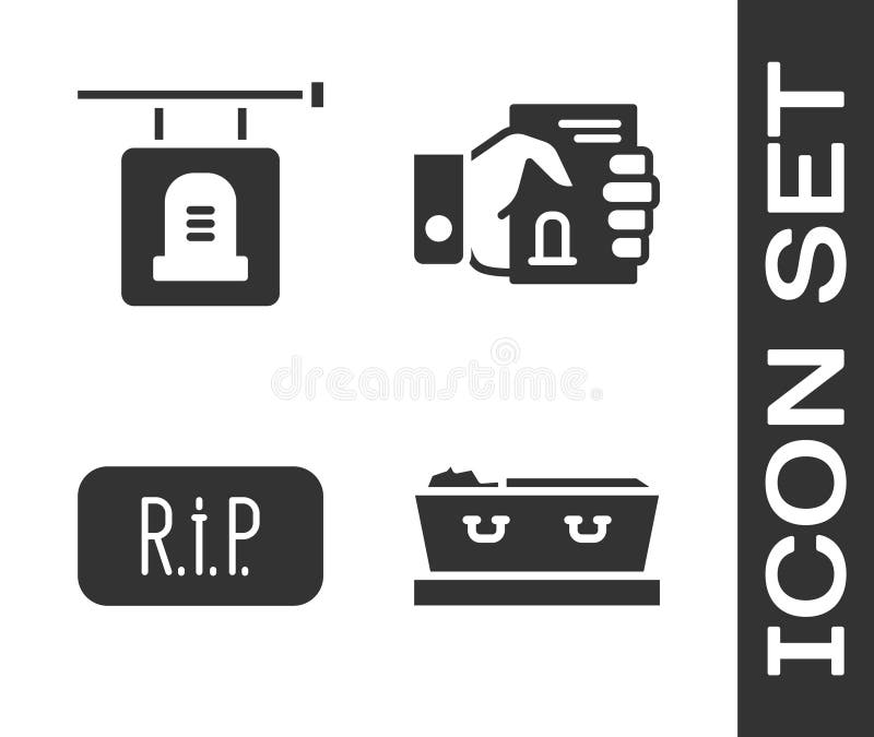 Set Coffin with Dead, Signboard Tombstone, Speech Bubble Rip Death and ...