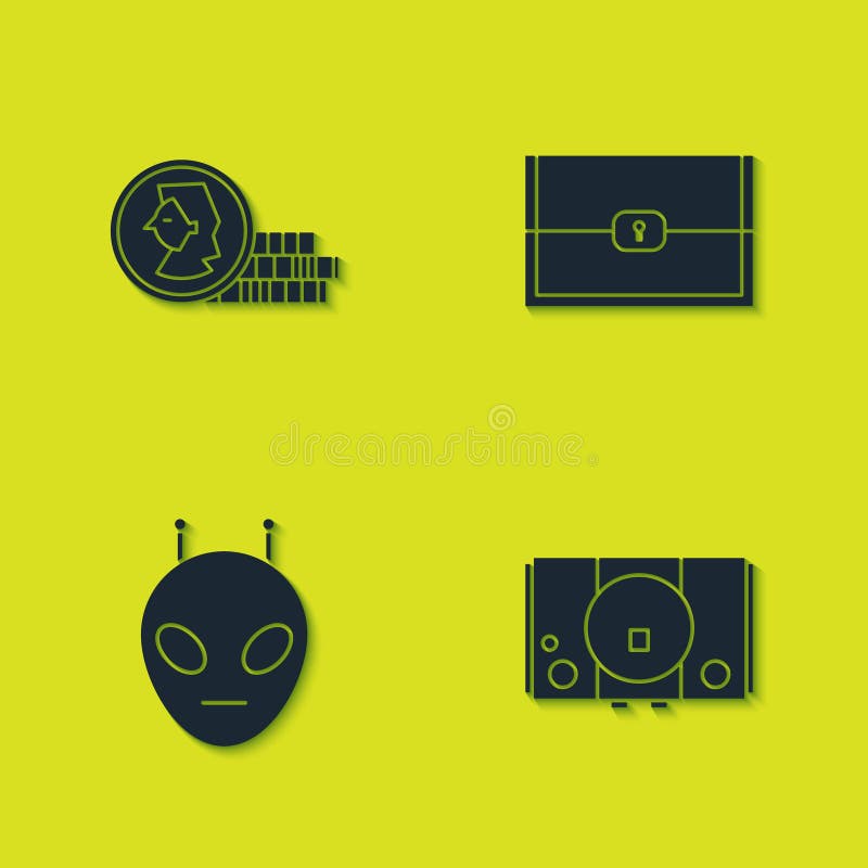 Set Coin for Game, Video Console, Alien and Chest Icon. Vector Stock ...