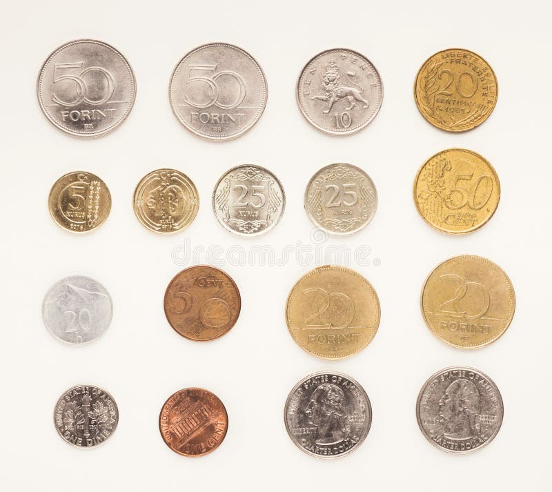 Set of Coins of Different Countries on White Stock Image - Image of ...