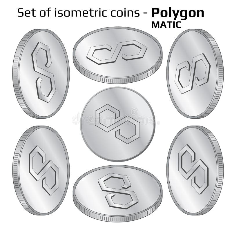 Set of Coins Polygon MATIC in Isometric View in Black and White ...