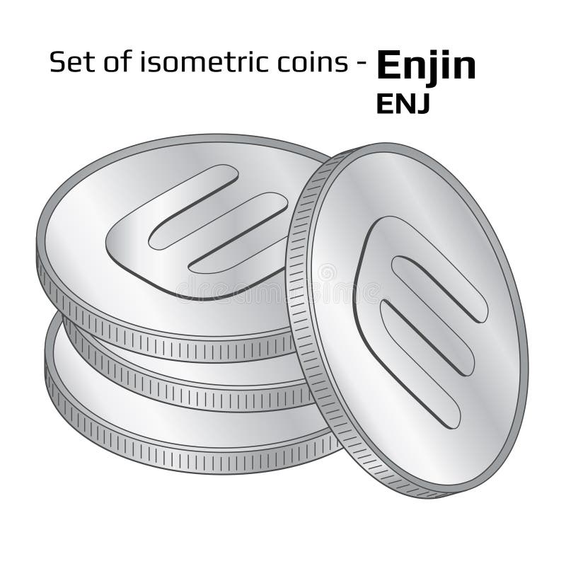 Set of Coins Enjin ENJ in Isometric View in Black and White Isolated on ...