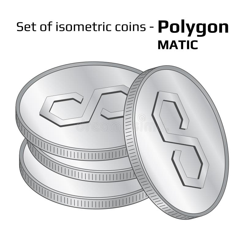 Set of Coins in Stack Polygon MATIC in Isometric View in Black and ...