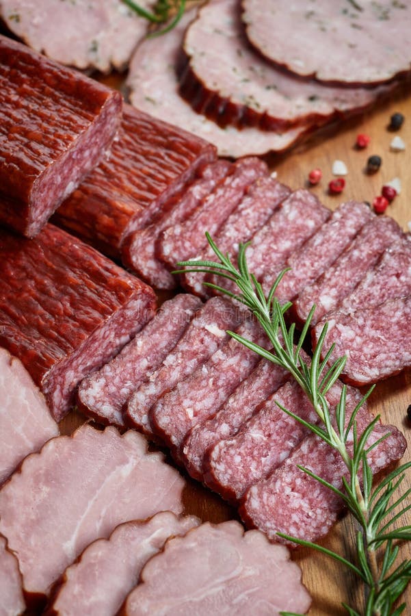 Set of Cold Cuts on a Wooden Board Stock Image - Image of fresh, beef ...