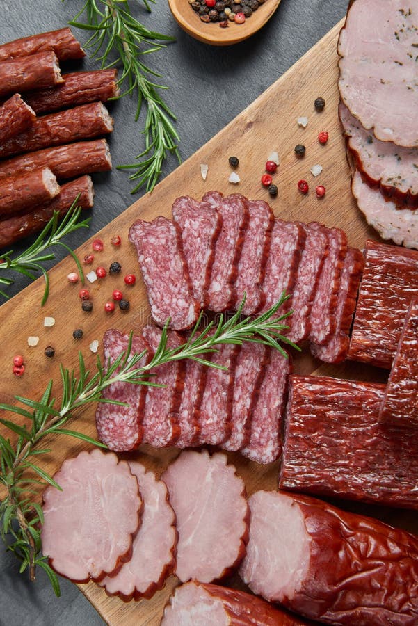 Set of Cold Cuts on a Wooden Board Stock Photo - Image of fresh, board ...