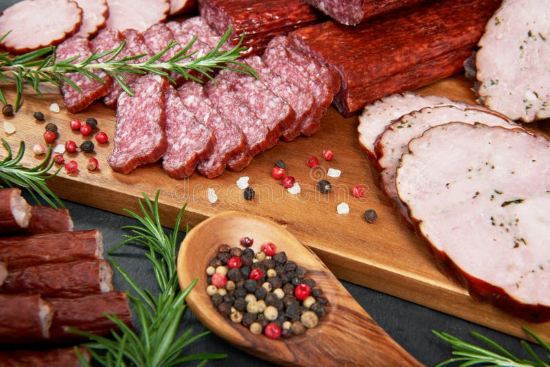 Set of Cold Cuts on a Wooden Board Stock Photo - Image of pork, ramsons ...