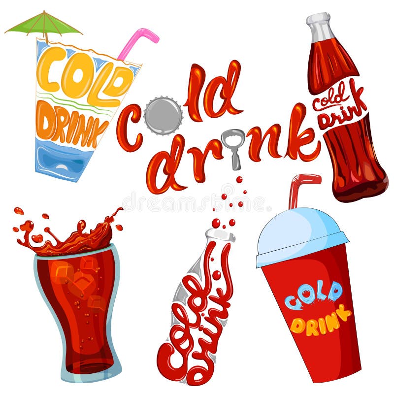 Set of Cold Drink and Beverage Icon Stock Vector - Illustration of ...