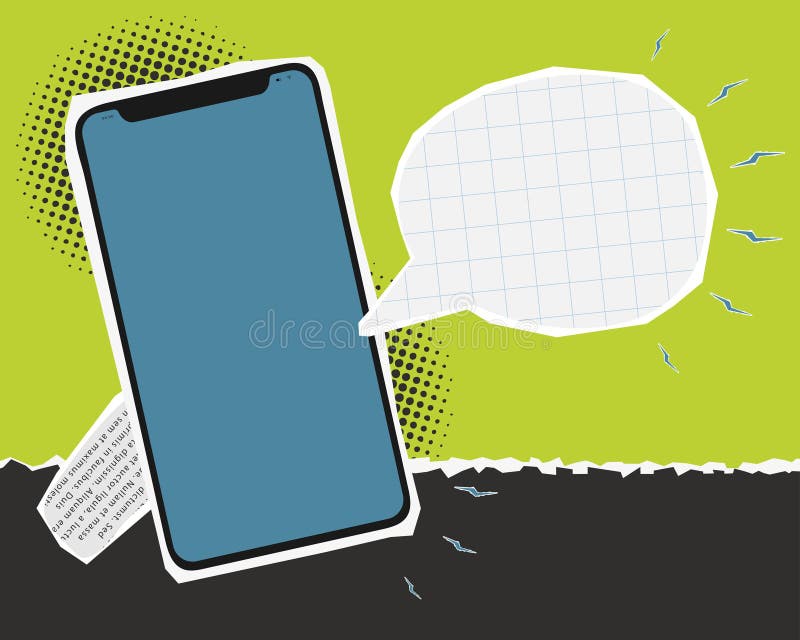 Set of Collage Elements with Phones. Retro Banner Concept with Cut Out ...
