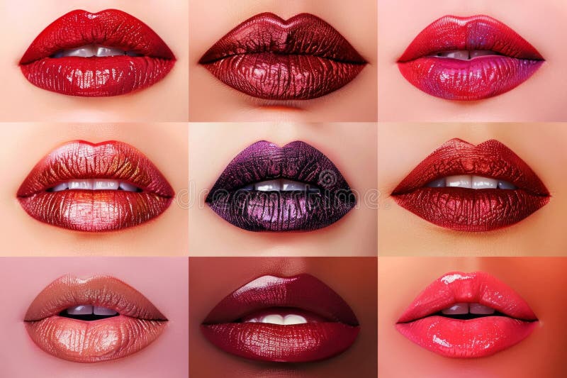 Set or Collage Female Lips with Lipsticks Stock Image - Image of gloss ...