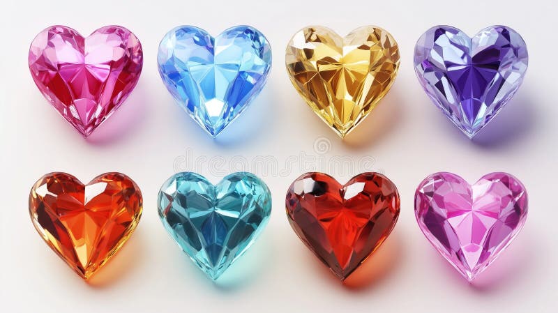 Set Collection of Beautiful Realistic Heart Shape Crystals Stock Image ...