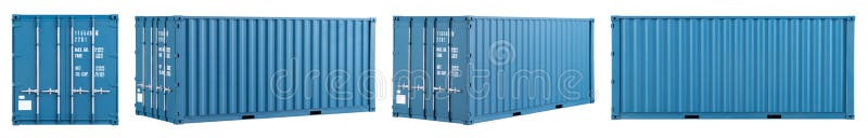 Set Collection of Blue Shipping Cargo Container in Various Different ...
