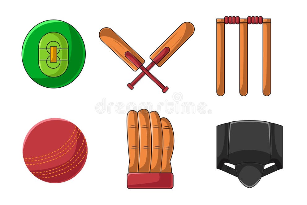 Set Collection of Cricket Element Design Stock Vector - Illustration of ...